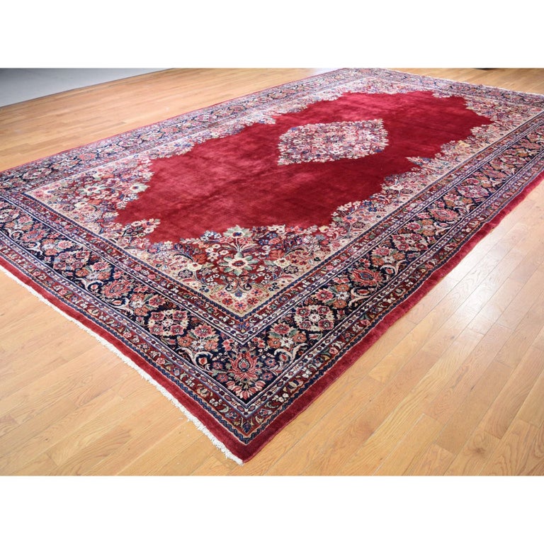 Oversized Red Semi Antique Persian Sarouk Full Soft Pile Clean Open ...