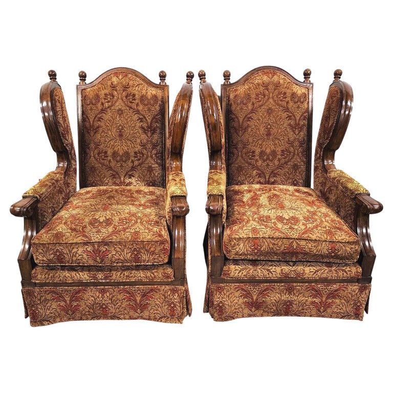 Oversized Regal French Wingback Armchairs by Century Furniture For Sale ...