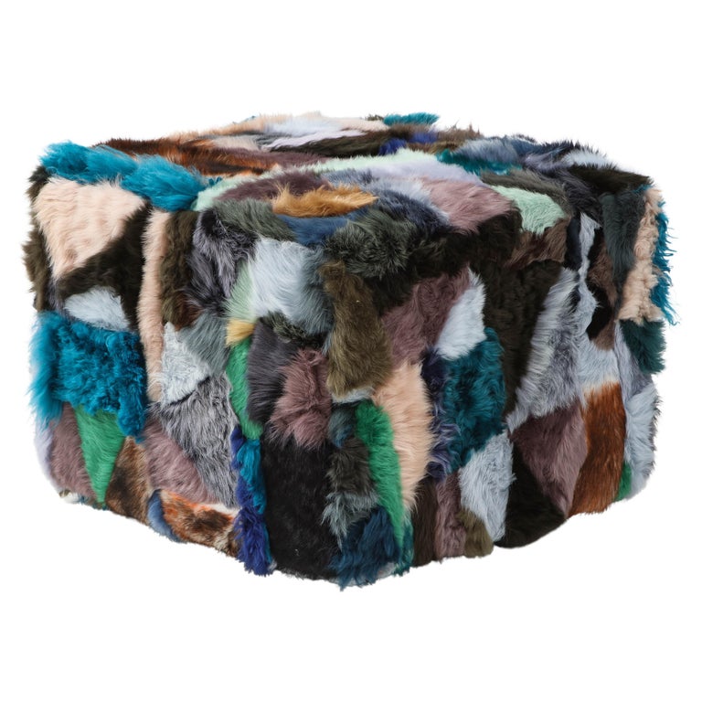 Custom Xl Sheepskin Patchwork Ottoman For Sale at 1stDibs