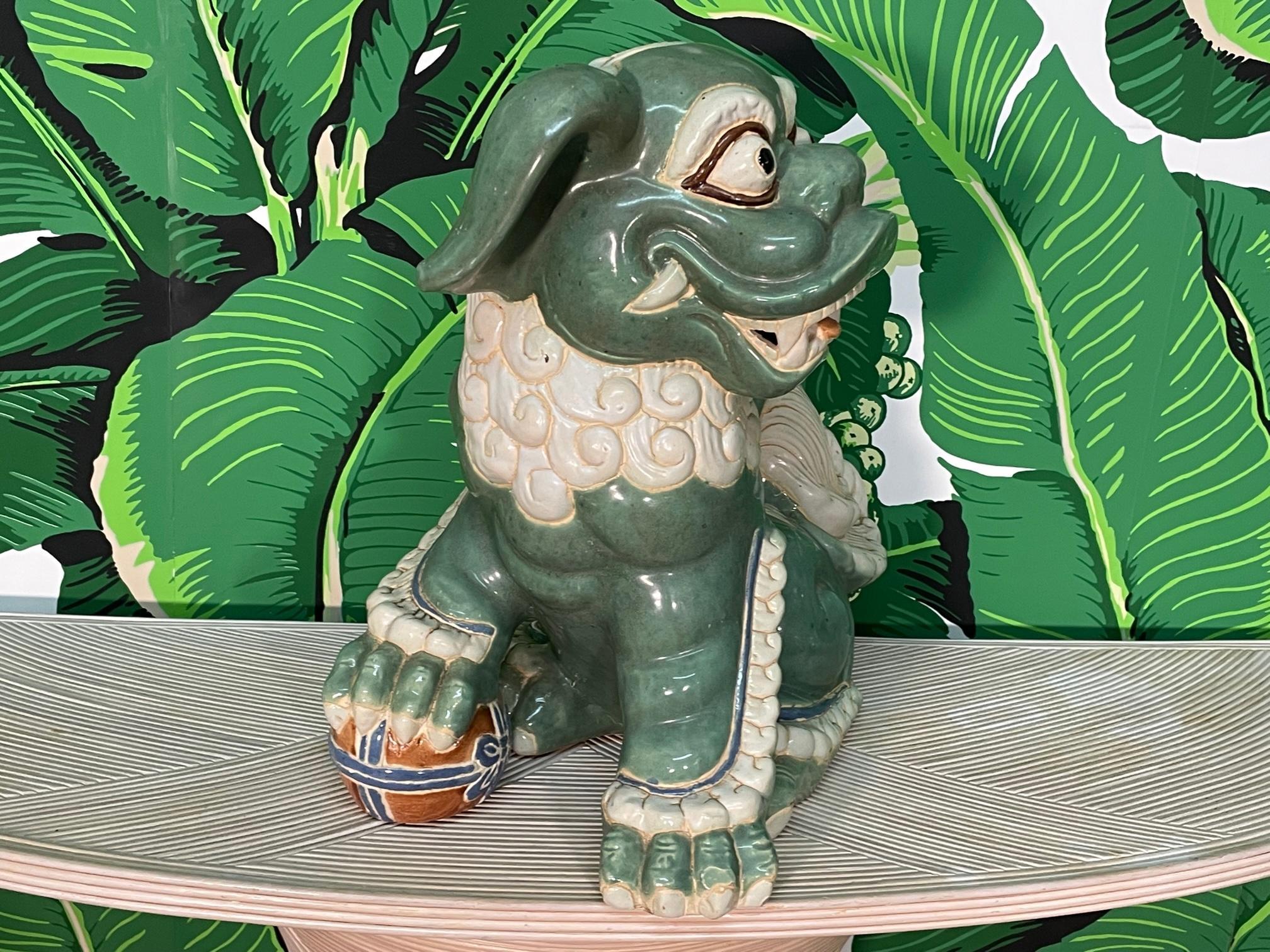 Oversized Terracotta Foo Dog Statue For Sale at 1stDibs