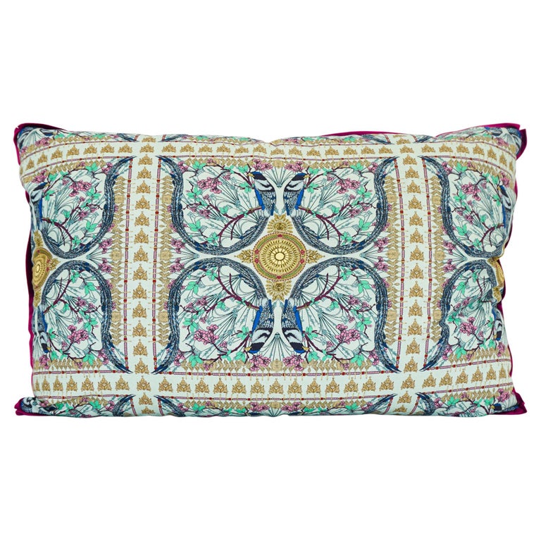 Oversized Throw Pillow with Elaborate Printed Linen, Aqua Back and ...