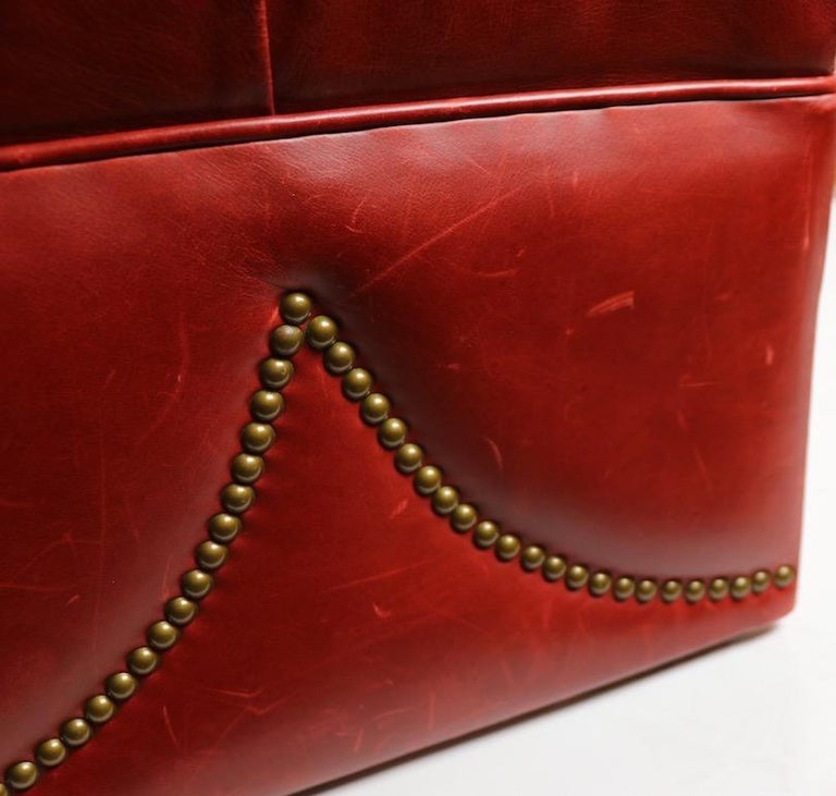 Oversized Tufted Leather Pouf Ottoman in the Style of Hancock and Moore ...