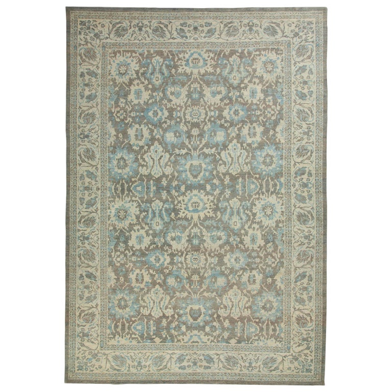 Oversized Turkish Style Sultanabad Rug with Blue and Ivory Floral ...