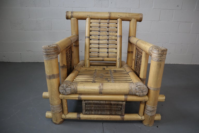 Oversized Vintage Bamboo Lounge Chairs , 1980's Philippines, Set of ...
