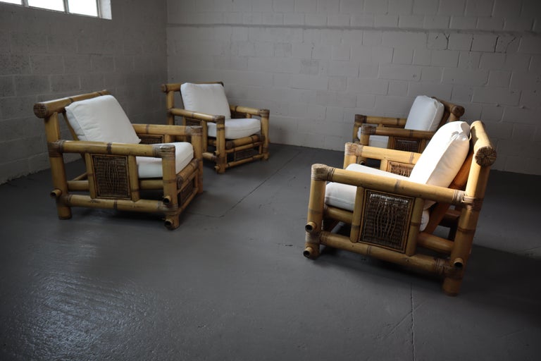 Oversized Vintage Bamboo Lounge Chairs , 1980's Philippines, Set of ...