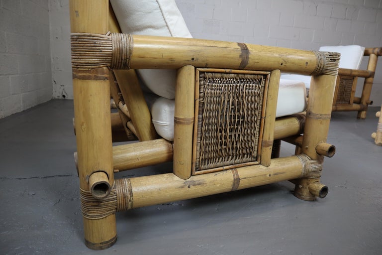 Oversized Vintage Bamboo Lounge Chairs , 1980's Philippines, Set of ...
