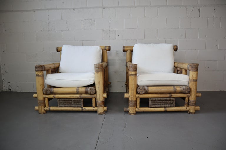 Oversized Vintage Bamboo Lounge Chairs , 1980's Philippines, Set of ...