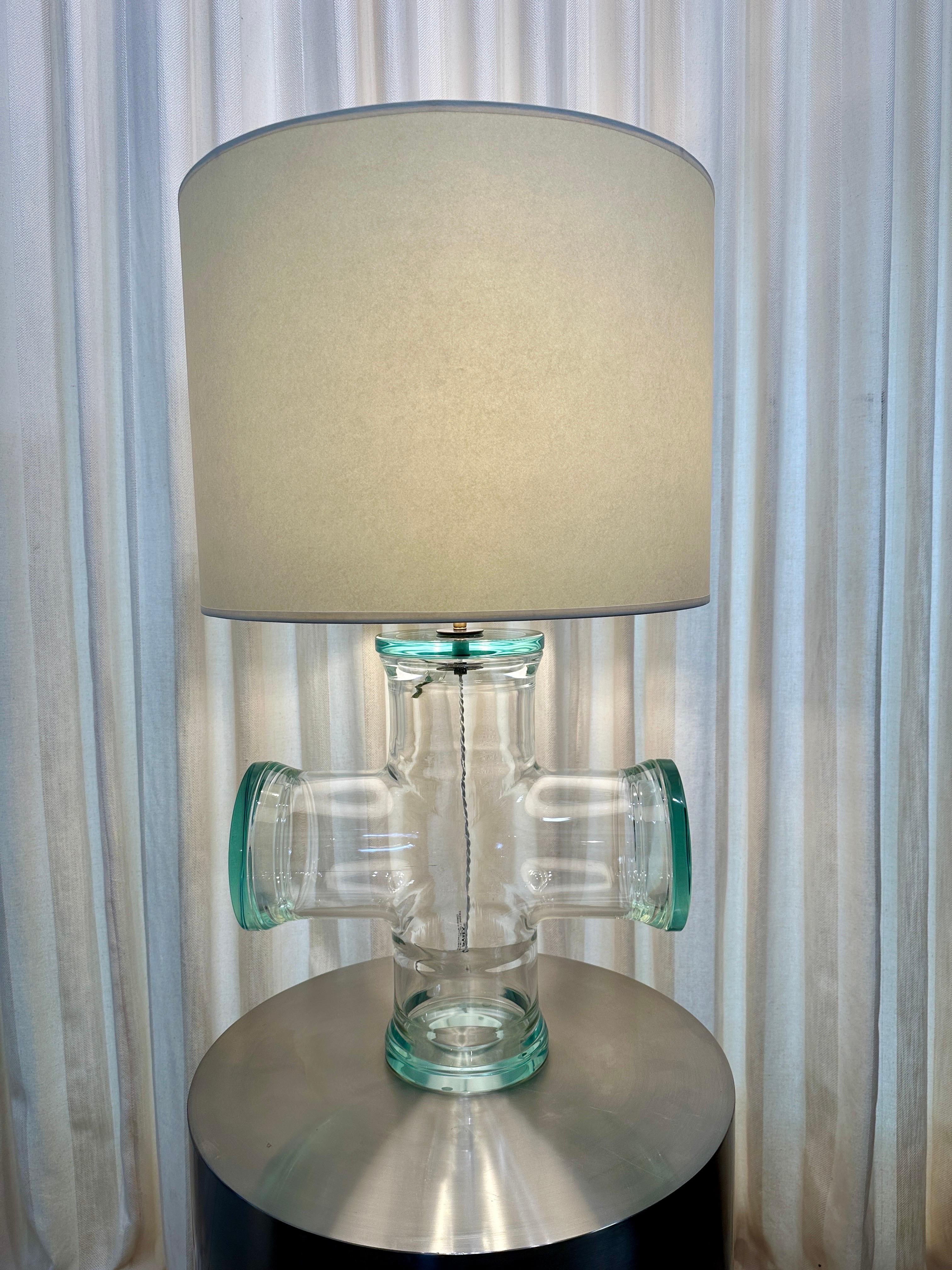Oversized Vintage Pyrex Glass Junction Table Lamp For Sale at 1stDibs