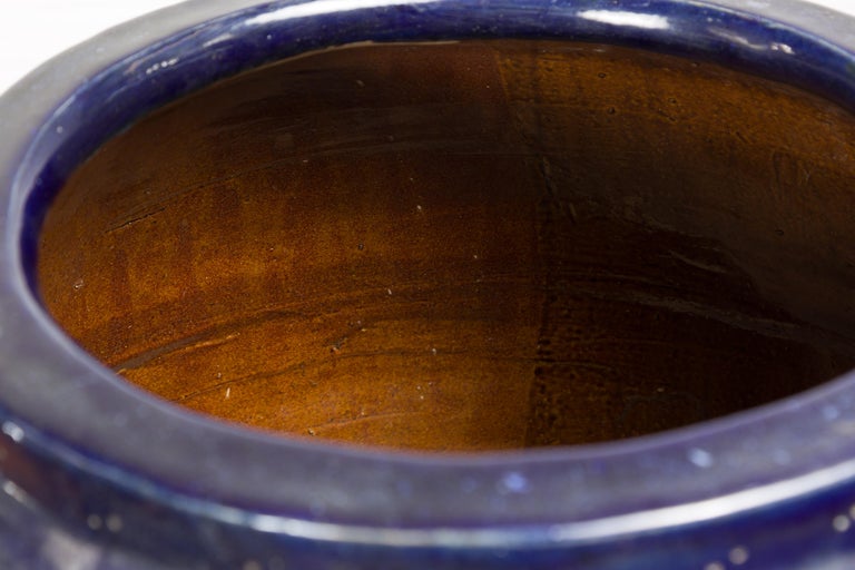 Oversized Vintage Thai Midnight Blue Glazed Water Vessel with Tapering ...