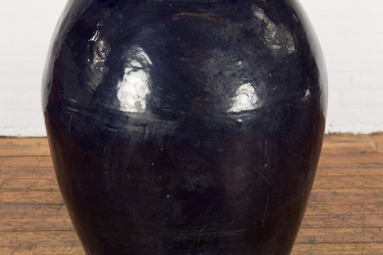 Oversized Vintage Thai Midnight Blue Glazed Water Vessel with Tapering ...
