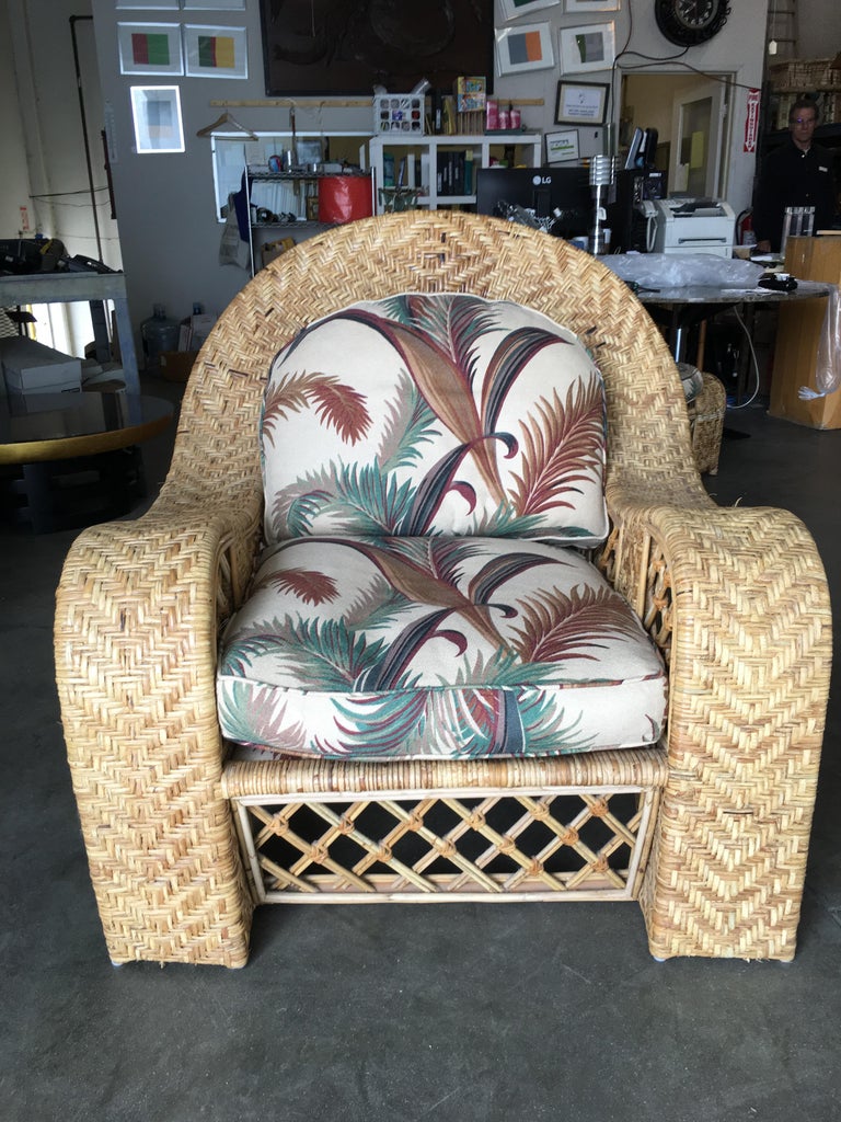Oversized Woven Wicker "Peacock" Lounge Throne Chair w/ Matching ...