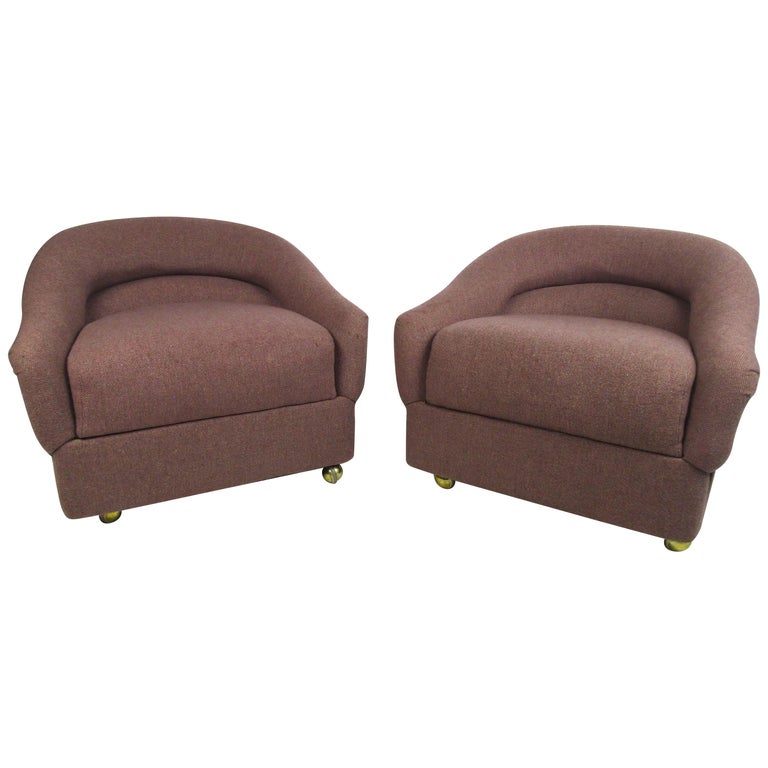Overstuffed Mid-Century Modern Club Chairs at 1stDibs