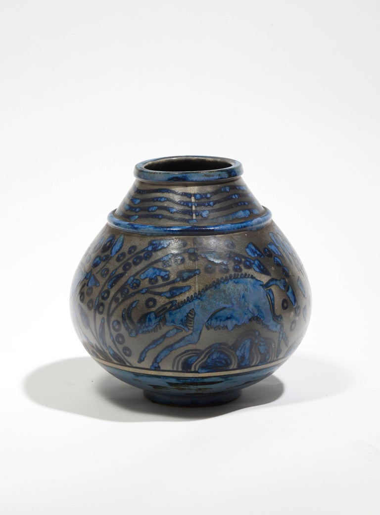 Ovoid Vase with Antelope Decor by Primavera, circa 1930 For Sale at 1stDibs