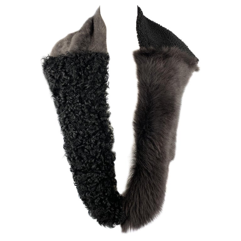 OWEN BARRY Black and Gray Patchwork Shearling and Fur Scarf at 1stDibs