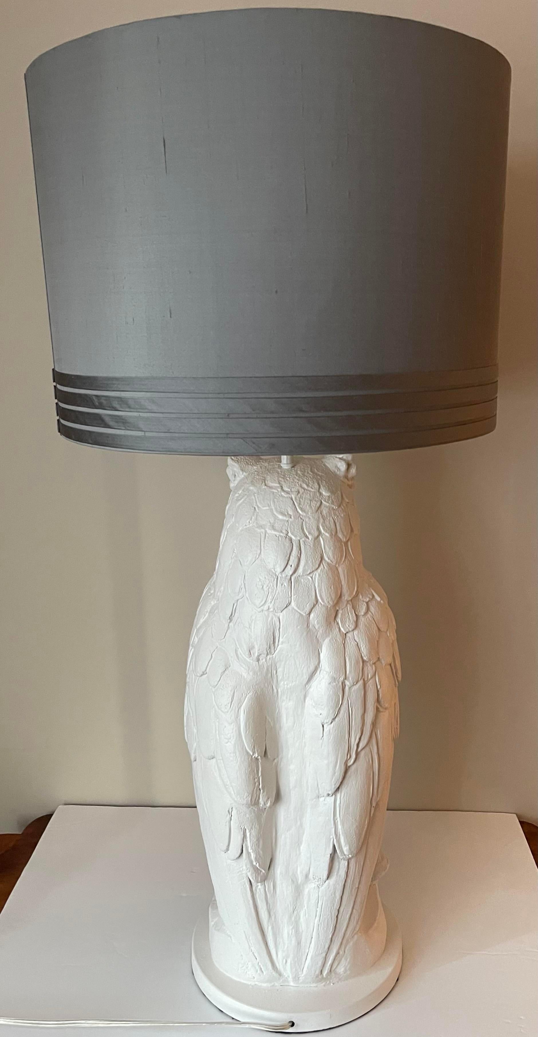 Owl Figure White Chalkware Lamps, Pair For Sale at 1stDibs