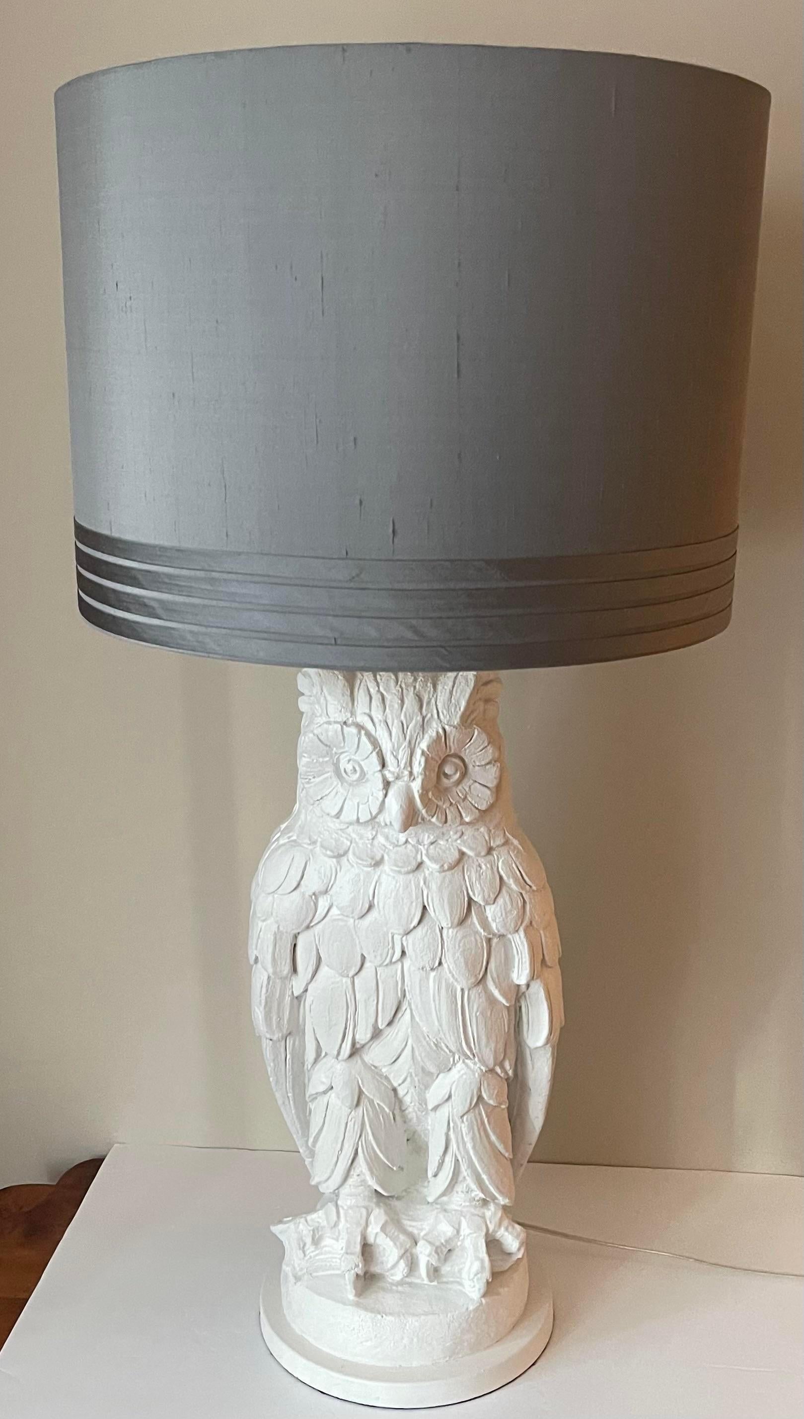 Owl Figure White Chalkware Lamps, Pair For Sale at 1stDibs