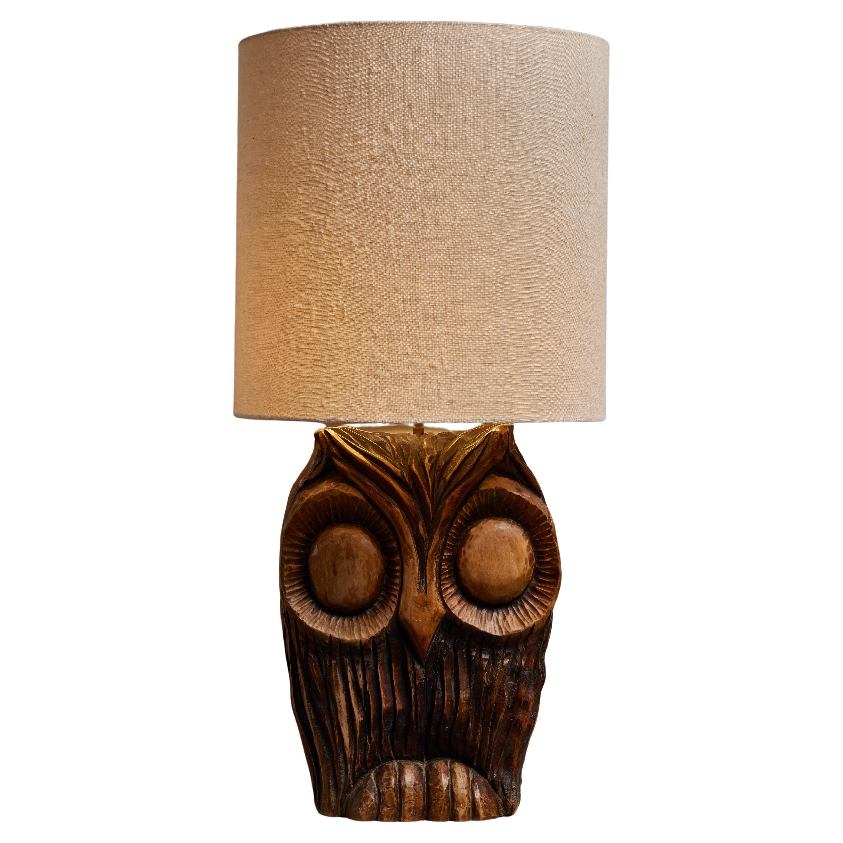 Owl Shaped Wood Table Lamp For Sale at 1stDibs