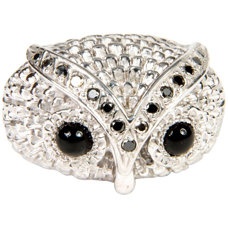 Owl Silver 925 Black Diamond 0.20 Carat Band Ring For Sale at 1stDibs ...