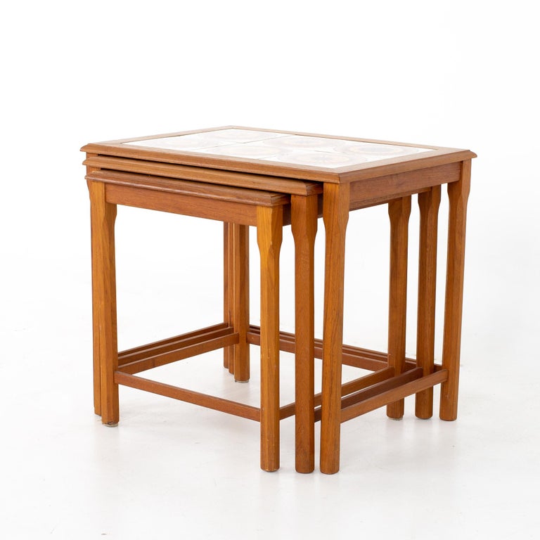 Ox Art for Trioh Mid Century Danish Teak and Mosaic Tile Nesting Tables ...