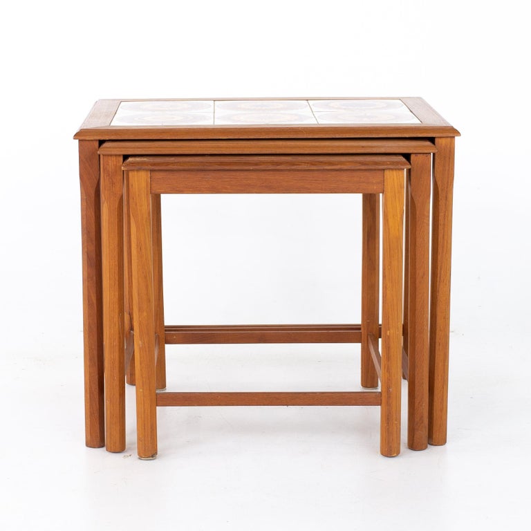 Ox Art for Trioh Mid Century Danish Teak and Mosaic Tile Nesting Tables ...