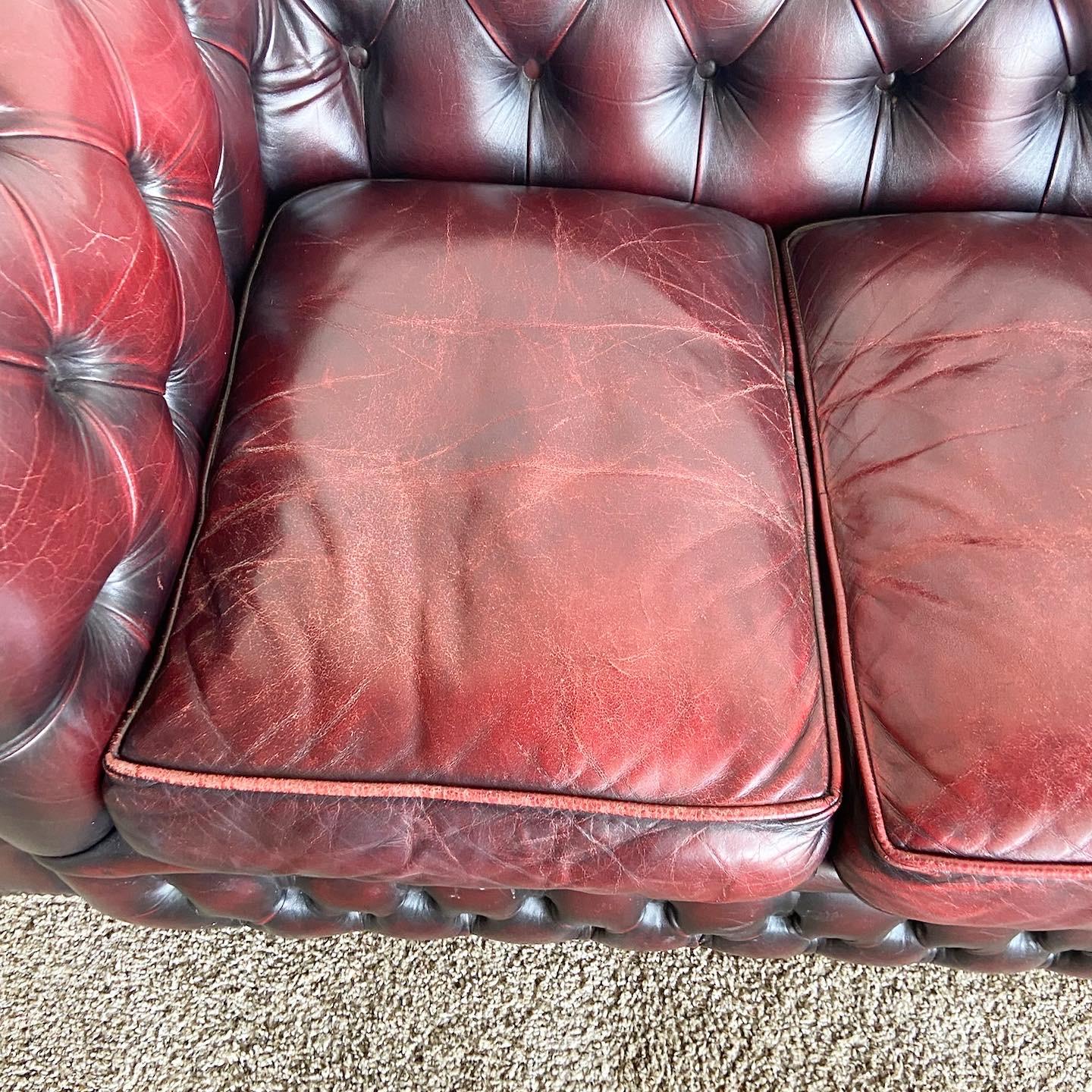Oxblood Leather Chesterfield Rolled Arm Sofa For Sale at 1stDibs