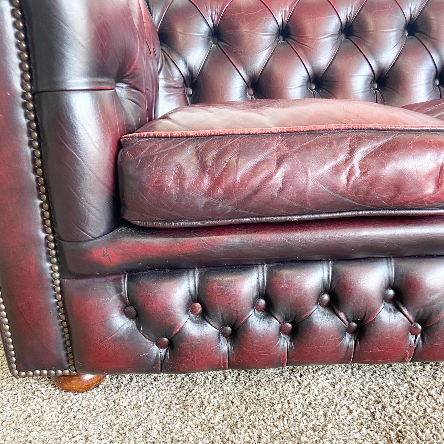 Oxblood Leather Chesterfield Rolled Arm Sofa For Sale at 1stDibs