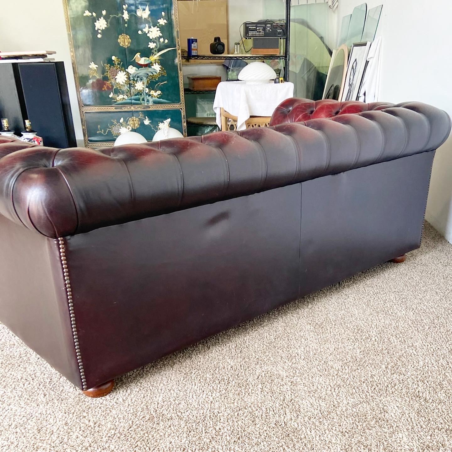 Oxblood Leather Chesterfield Rolled Arm Sofa For Sale at 1stDibs