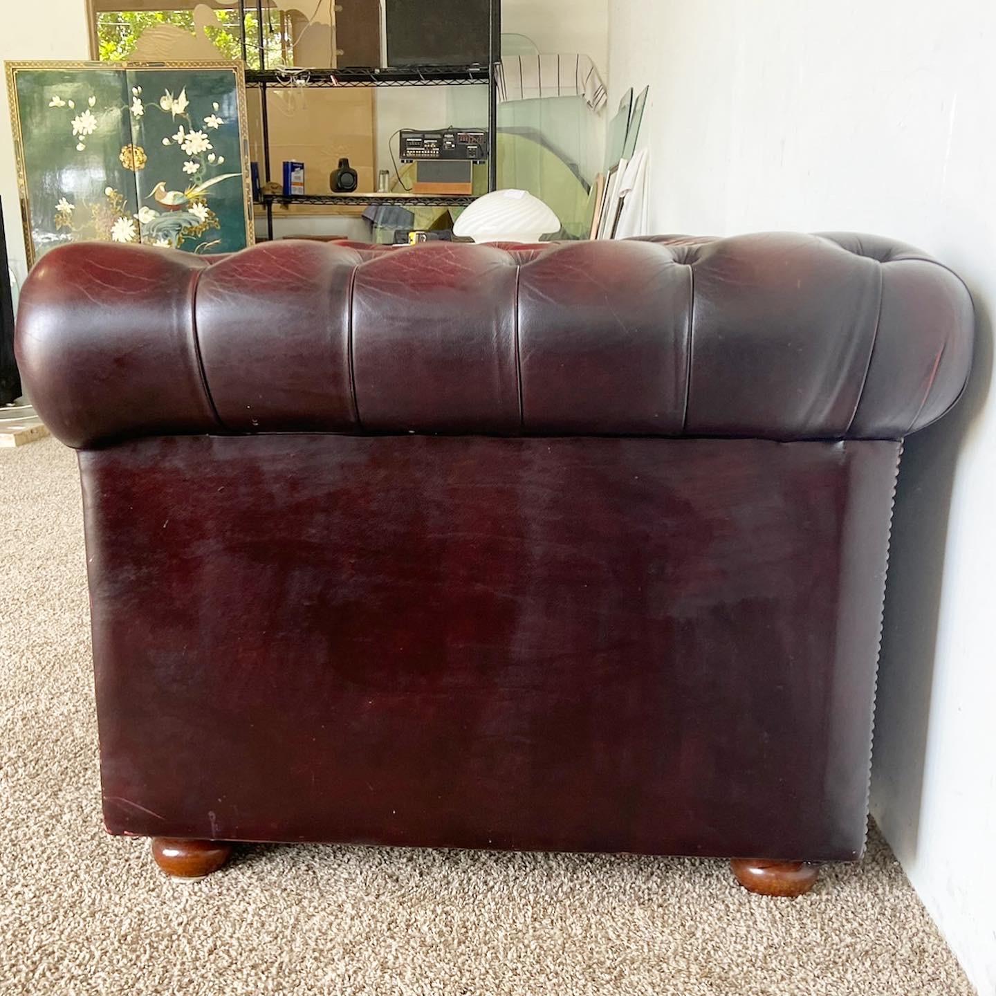 Oxblood Leather Chesterfield Rolled Arm Sofa For Sale at 1stDibs