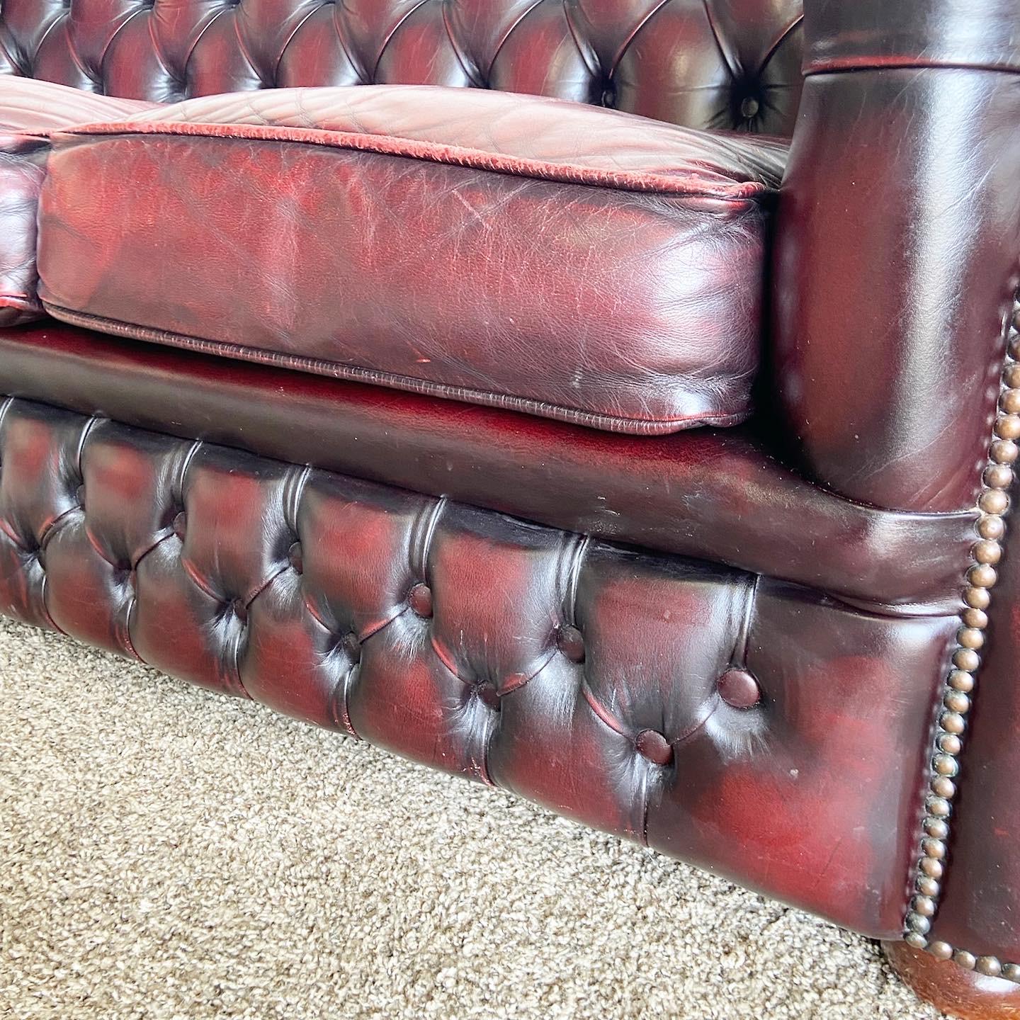 Oxblood Leather Chesterfield Rolled Arm Sofa For Sale at 1stDibs