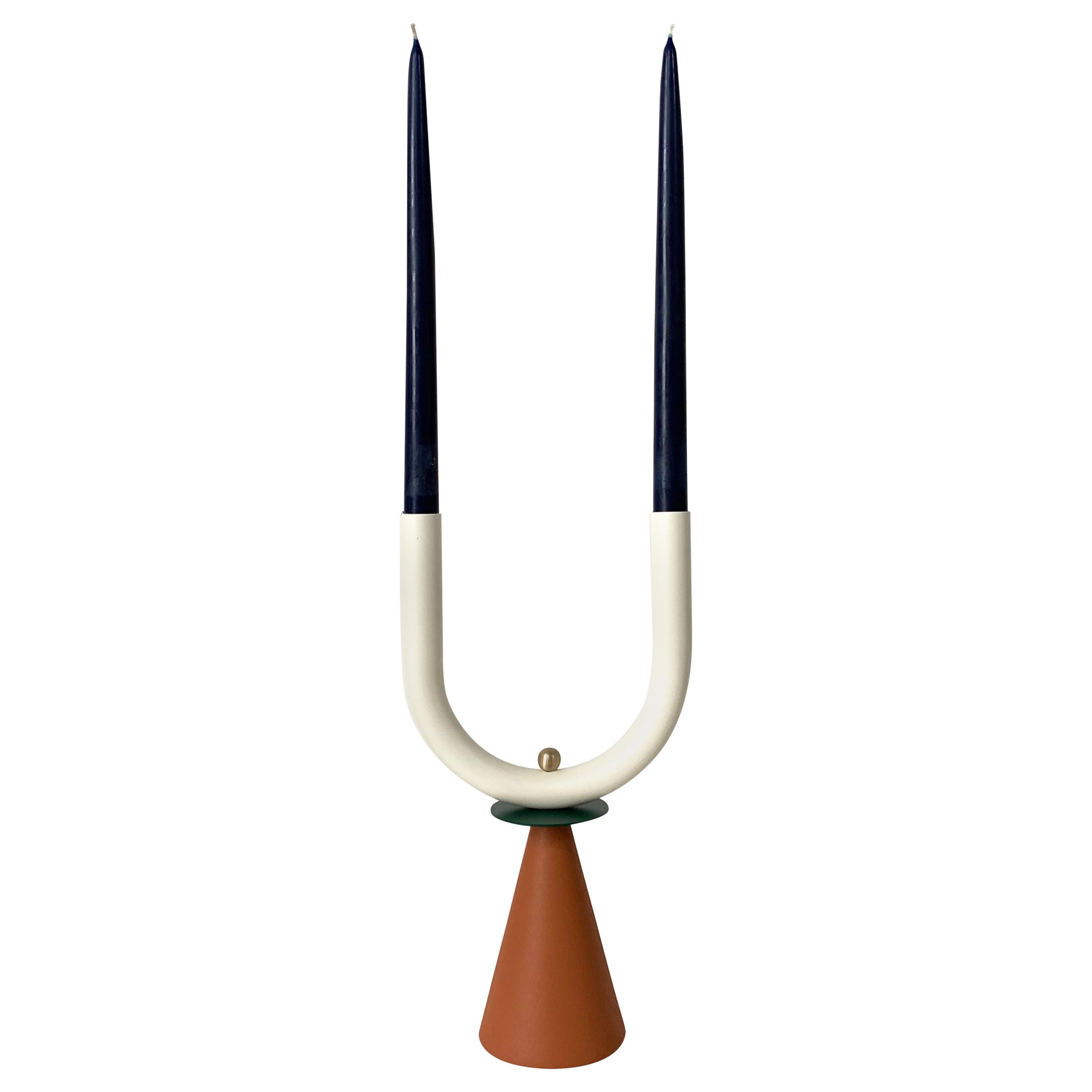 Oxbow Candlestick in Lacquered Steel and Satin Brushed Brass by Steven ...