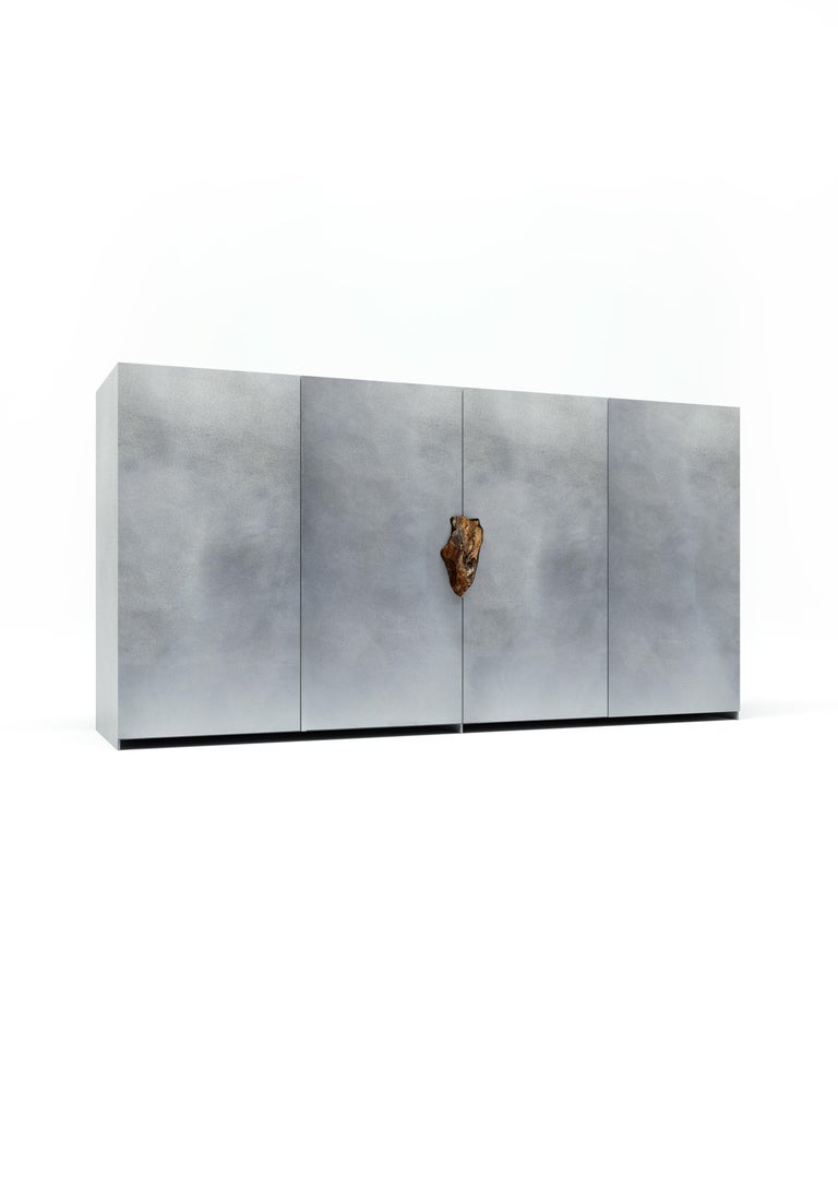 Oxidized and Waxed Aluminium Big Cabinet with Petrified Wood by Pierre ...