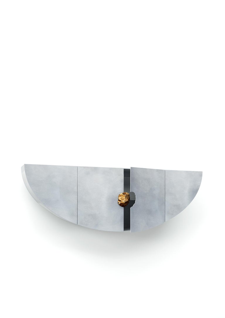Oxidized and Waxed Aluminium Bow Cabinet with Petrified Wood by Pierre ...