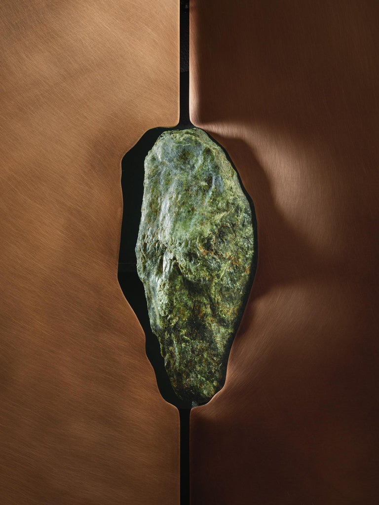 Oxidized and Waxed Bronze Round Cabinet Jade Stone by Pierre De Valck ...