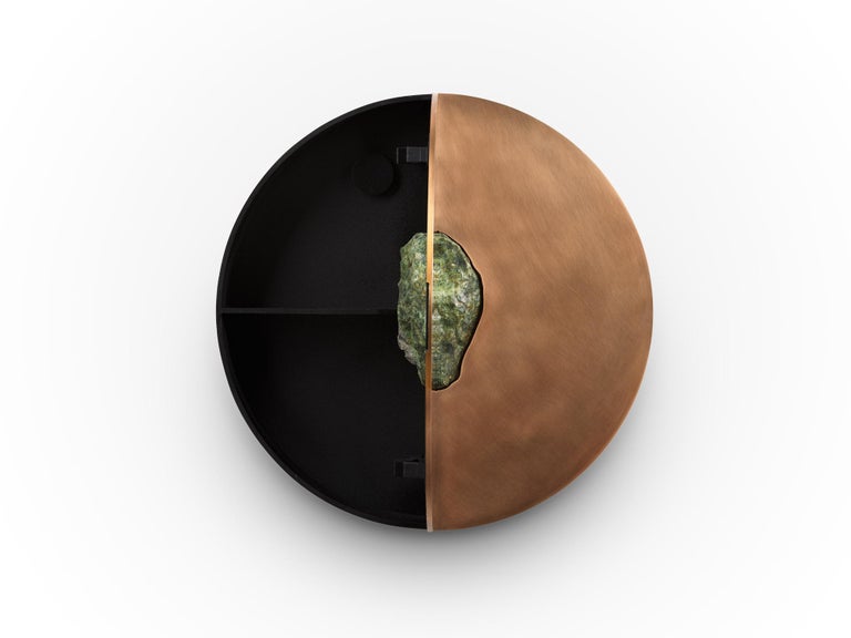 Oxidized and Waxed Bronze Round Cabinet Jade Stone by Pierre De Valck For Sale at 1stDibs