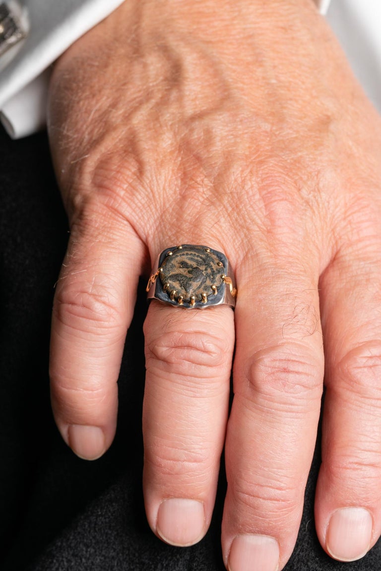 Oxidized Sterling Silver and 18 Karat Yellow Gold Ancient Roman Coin ...