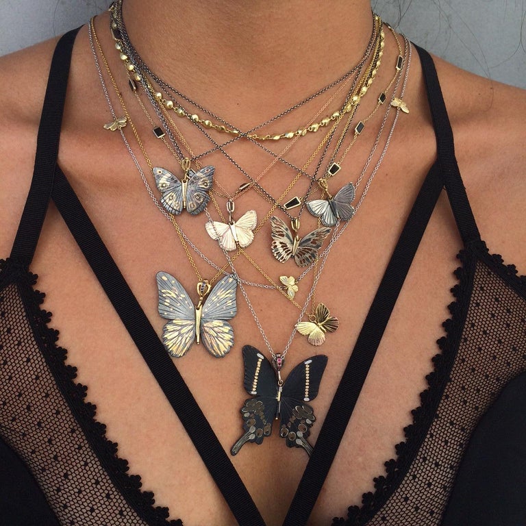 Oxidized Sterling Silver Lace Monarch Butterfly Hinge Necklace at 1stDibs