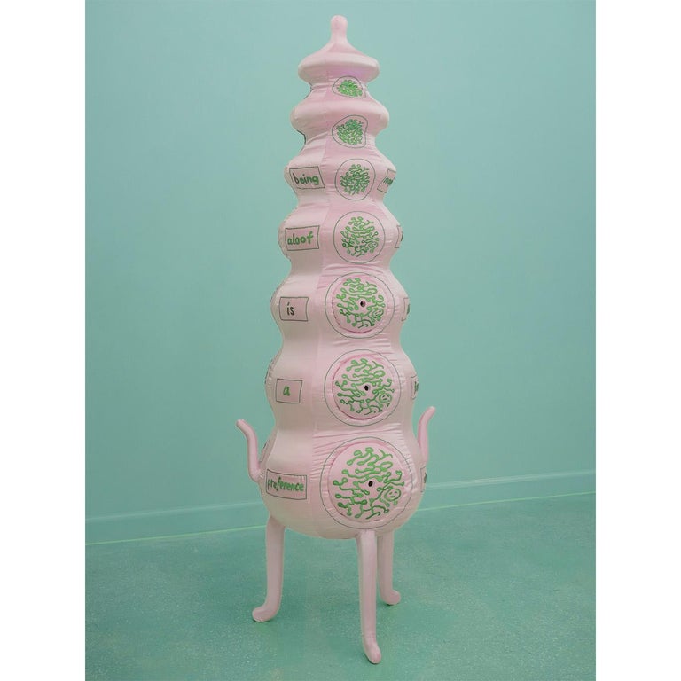 "Oxytocin" Hand-Embroidered Pink and Green Silk Drawer Cabinet For Sale ...