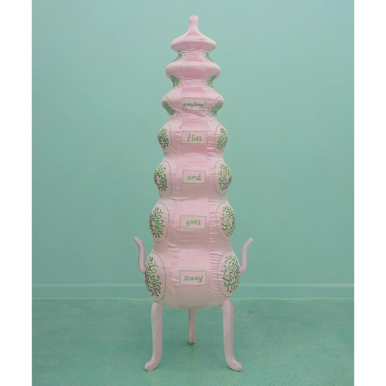 "Oxytocin" Hand-Embroidered Pink and Green Silk Drawer Cabinet For Sale ...