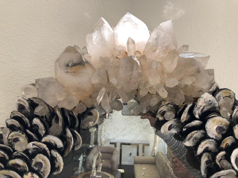 Oyster Shell and Quartz Crystal Wall Mirror at 1stDibs