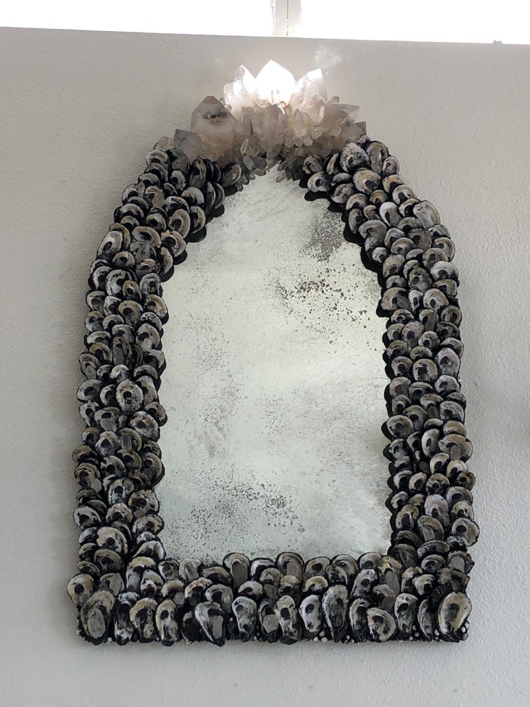 Oyster Shell and Quartz Crystal Wall Mirror at 1stDibs