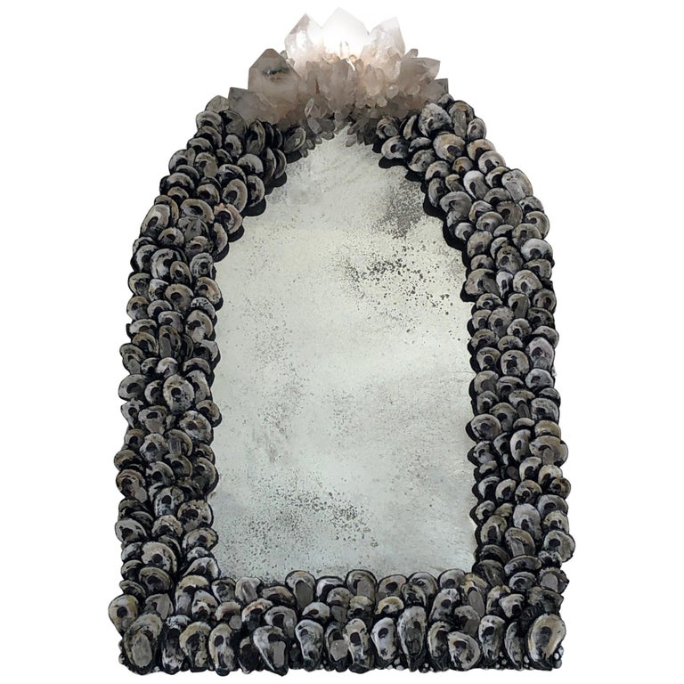 Oyster Shell and Quartz Crystal Wall Mirror at 1stDibs