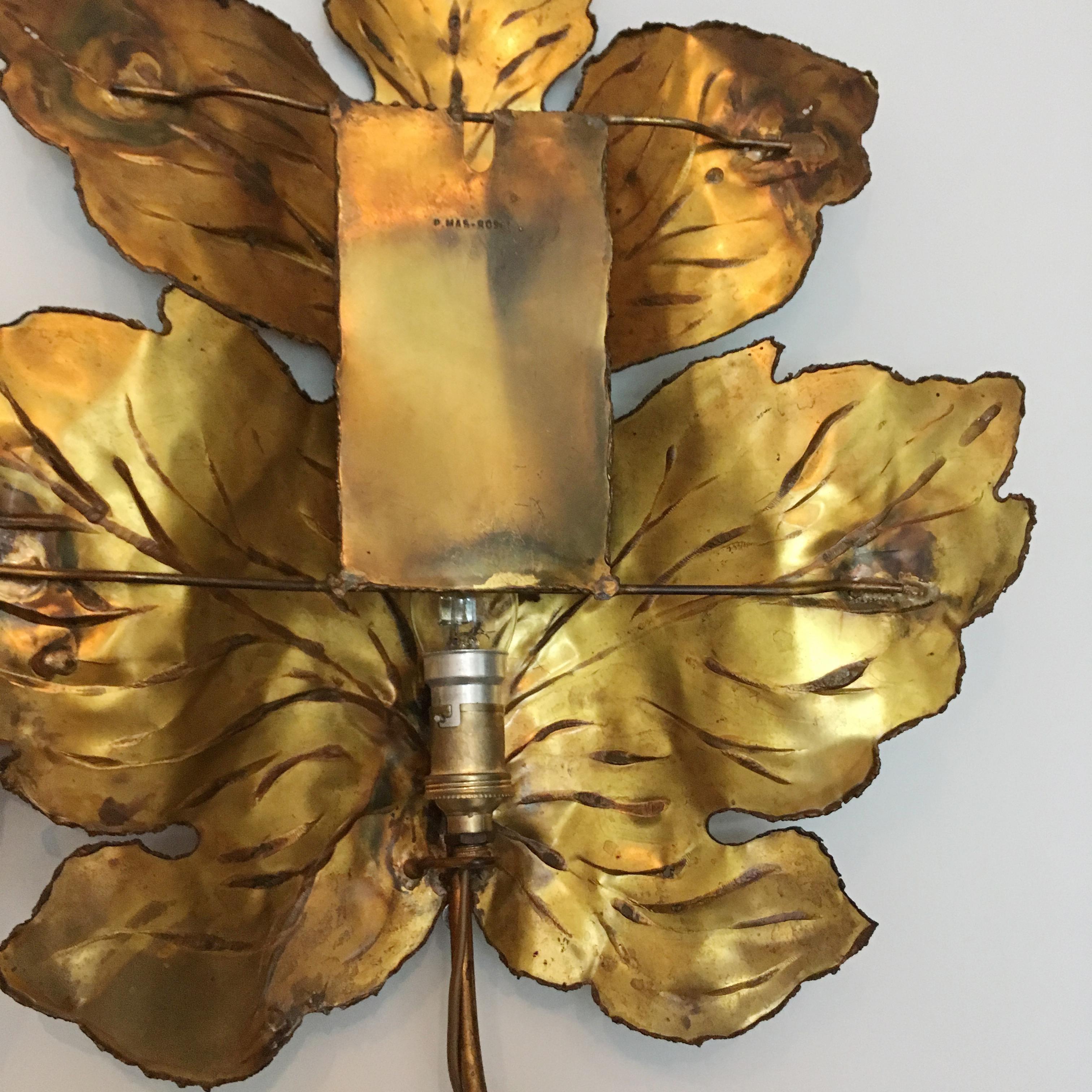 P. Mas-Rossi Brass Leaf Wall Light, circa 1950s at 1stDibs