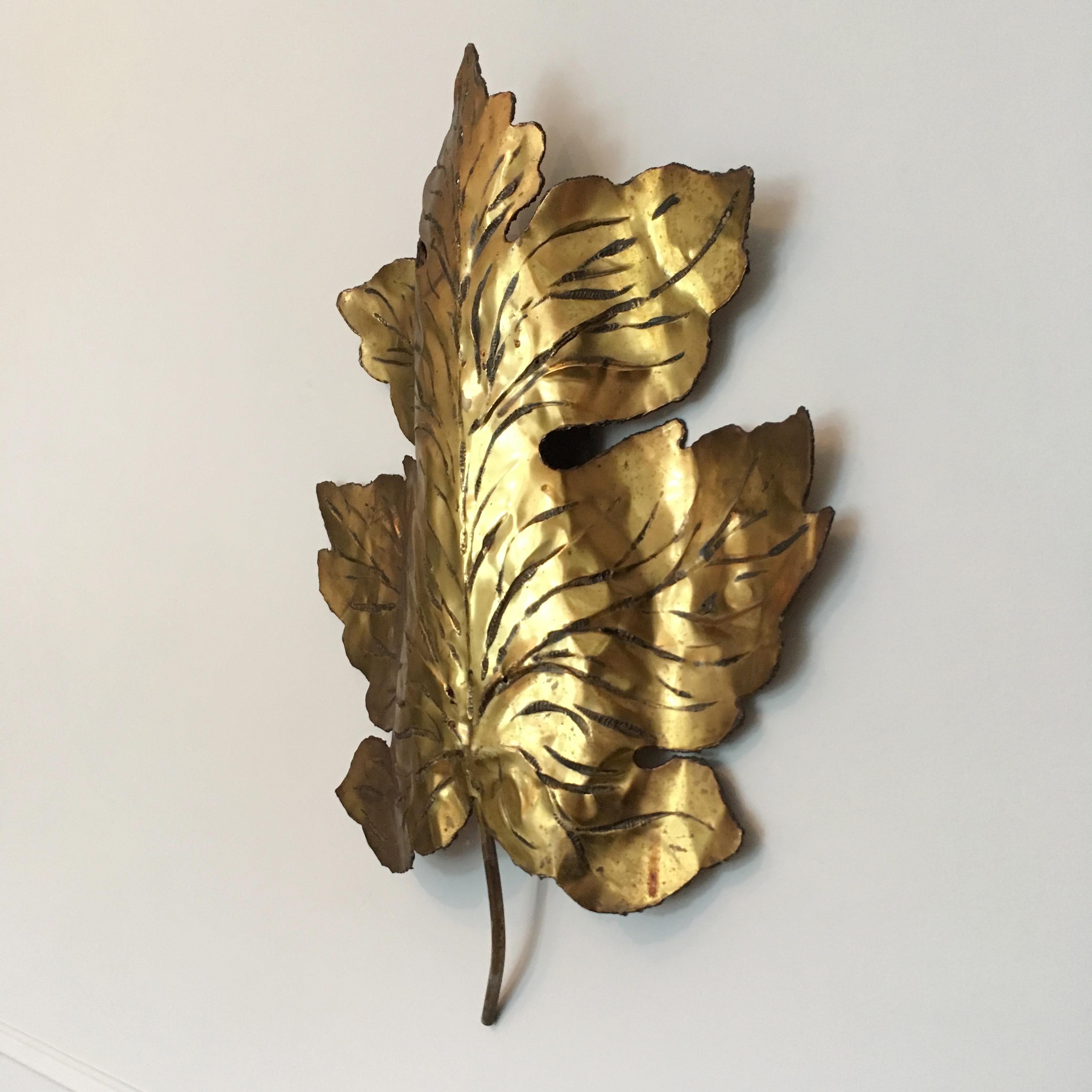 P. Mas-Rossi Brass Leaf Wall Light, circa 1950s at 1stDibs