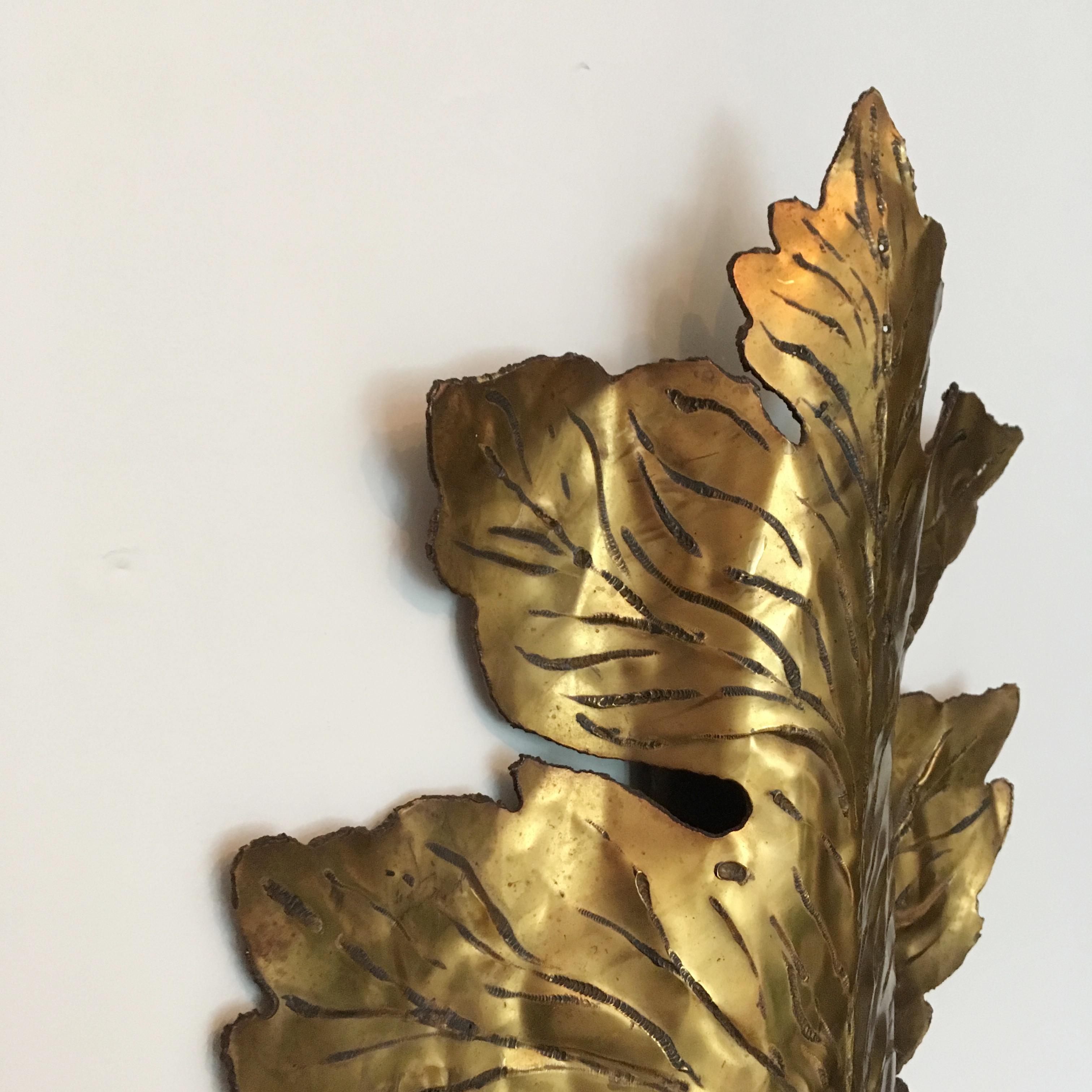 P. Mas-Rossi Brass Leaf Wall Light, circa 1950s at 1stDibs