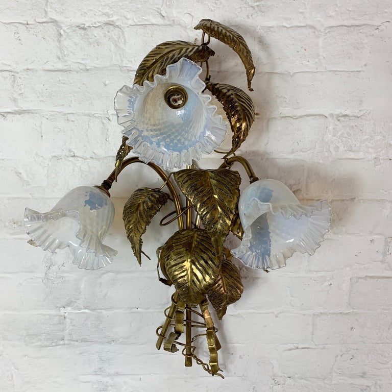 P. Mas-Rossi Leaves and Flowers Wall Sconce, circa 1950s at 1stDibs