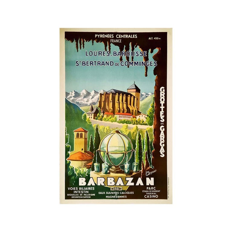 P. Seignouret - 40's original touristic poster for the caves of Gargas ...