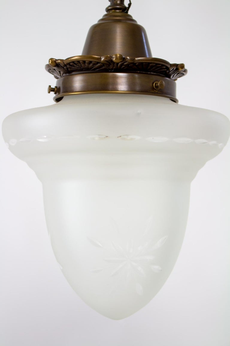 P144A Early 20th Century Acorn Glass Pendant with Starburst Pattern For ...