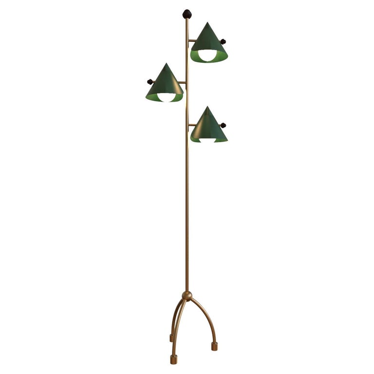 3 Module Paan Floor Lamp with Leather and Brass For Sale at 1stDibs