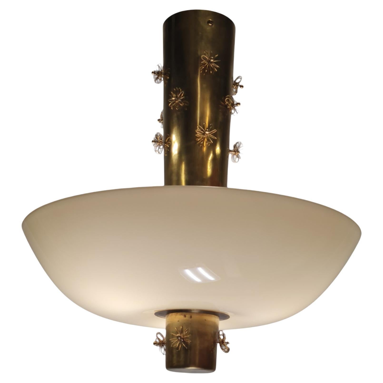 Paavo Tynell Ceiling Lamp "Cannon Shell" Model 9040, Brass Flowers ...