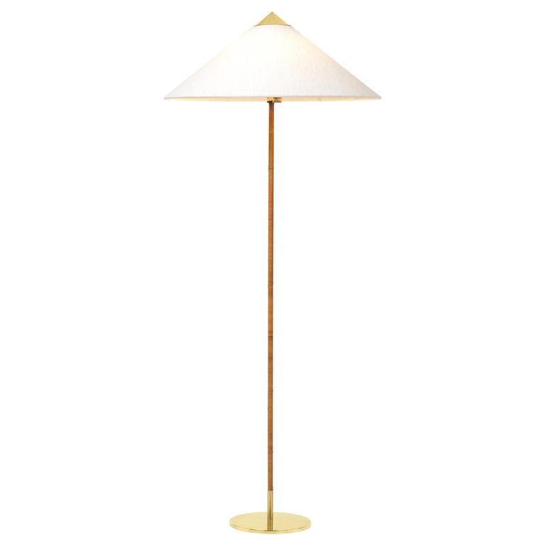 Paavo Tynell Model 9602 Brass and Rattan Floor Lamp For Sale at 1stDibs